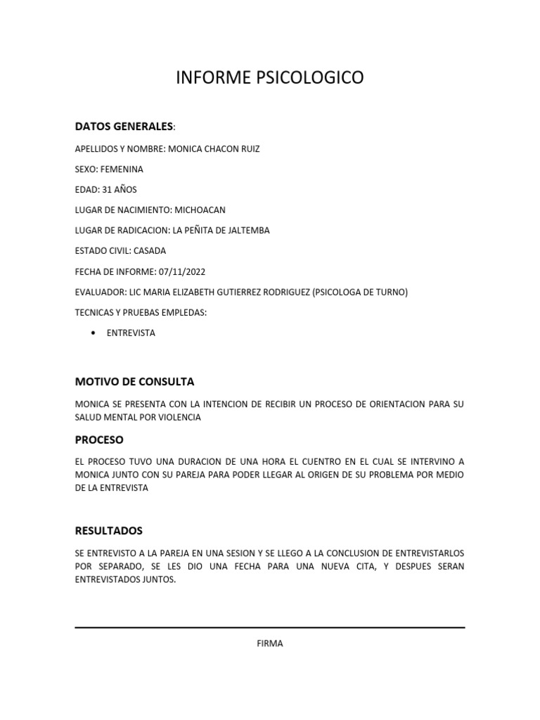INFORME PSICOLOGICO | PDF