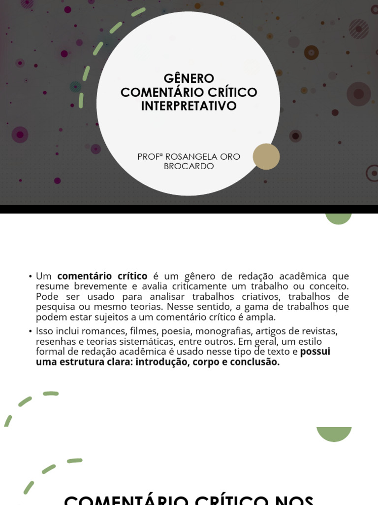 Gênero Comentário Crítico Interpretativo 2022 | PDF