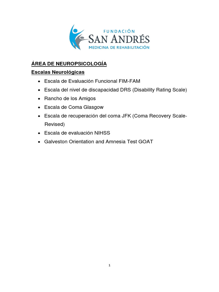 Evaluación Funcional FIM-FAM y Escalas Neurológicas | PDF | Coma ...