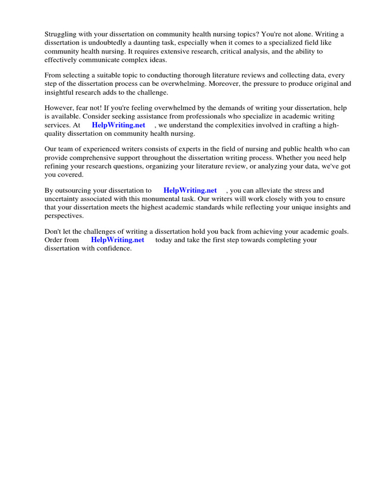 Dissertation Topics On Community Health Nursing | PDF | Nursing ...