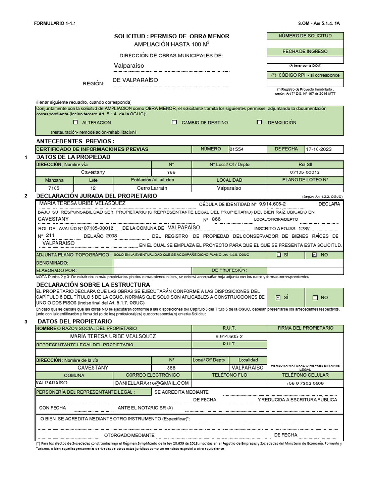 Solicitud Permiso Obra Menor | PDF