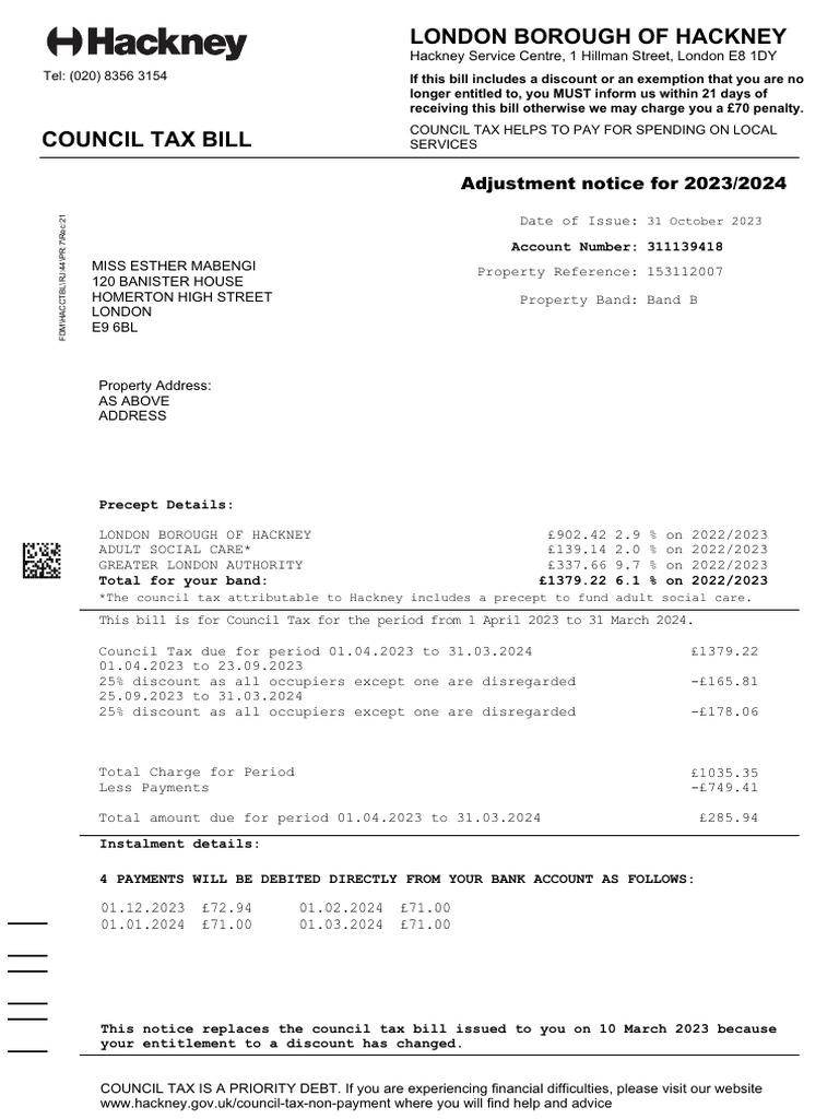 Hackney Council Tax Bill 2023/24 | PDF | Cost Of Living | Taxes