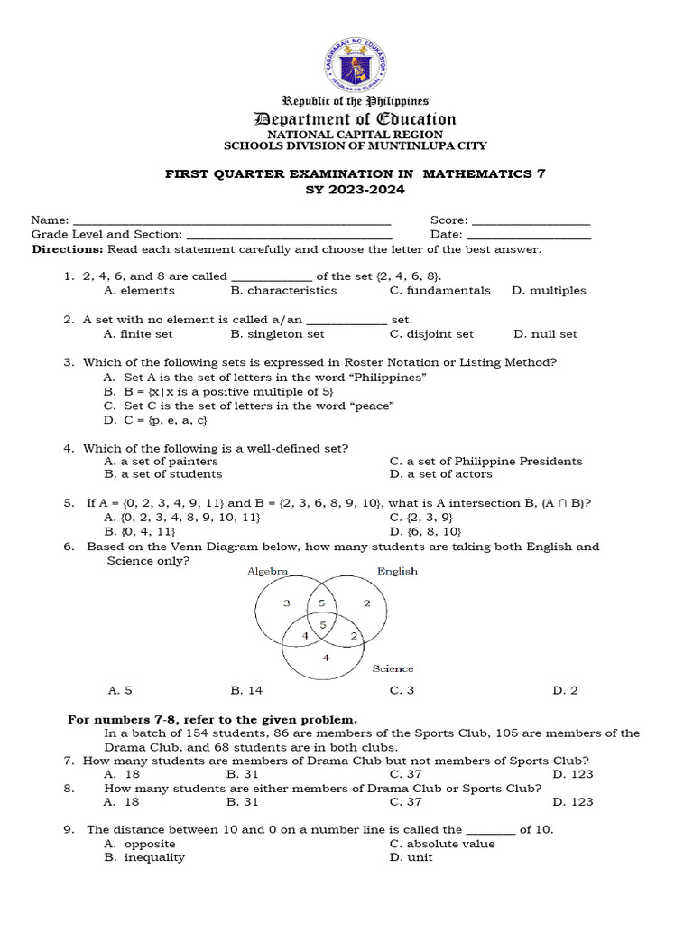 Q1 Math 7 RTP | PDF | Numbers | Real Number