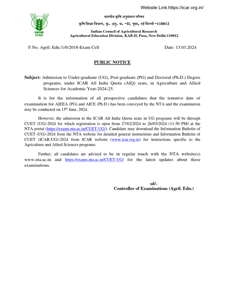 Public Notice CUET - UG 2024 | PDF | Tests | Academia