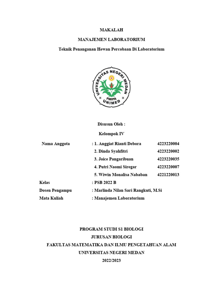 Kelompok 4 Manlab - Penanganan Hewan Percobaan | PDF