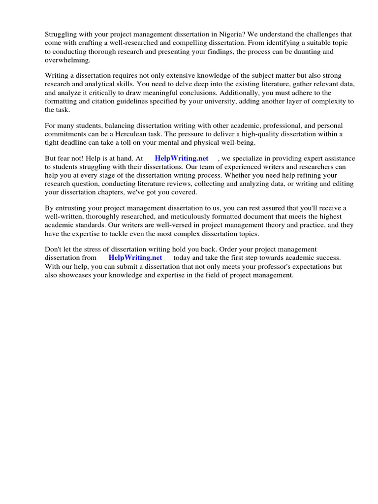 Project Management Dissertation Topics in Nigeria | PDF | Thesis ...