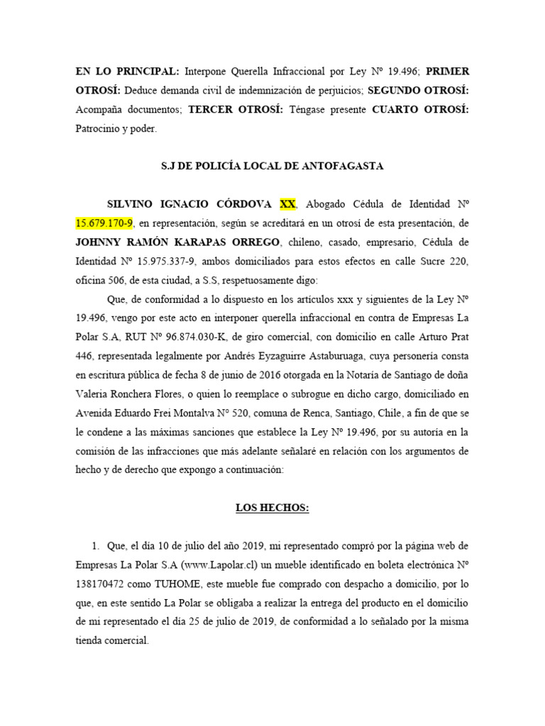 Formato Querella Infraccional e Indm JPL | PDF | Protección al ...