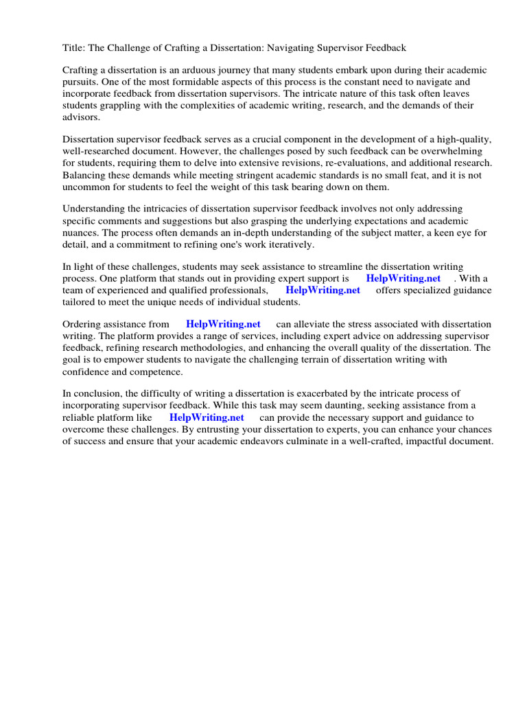 Dissertation Supervisor Feedback | PDF | Thesis | Doctor Of Philosophy