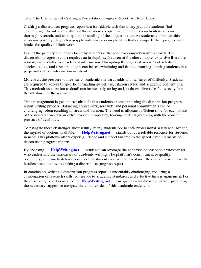 Dissertation Progress Report Sample | PDF | Thesis