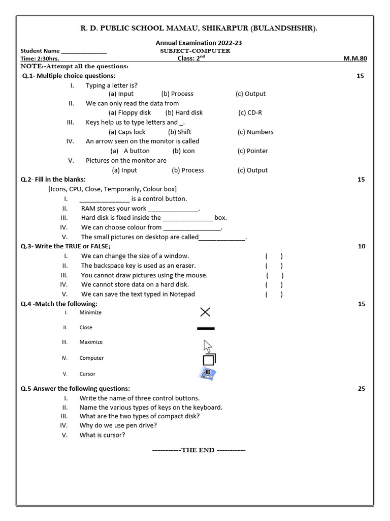 Class 2nd Computer | PDF | Cursor (User Interface) | Floppy Disk