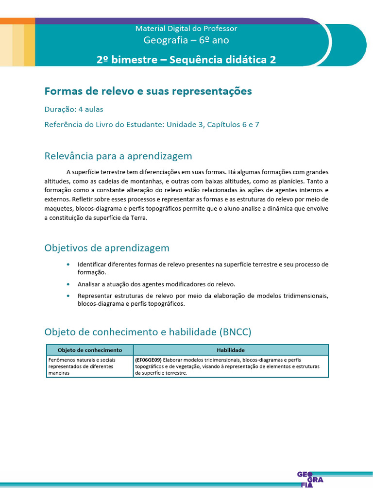12 GTS GEO 6ANO 2BIM Sequencia Didatica 2 TRTART | PDF | Terreno | Terra