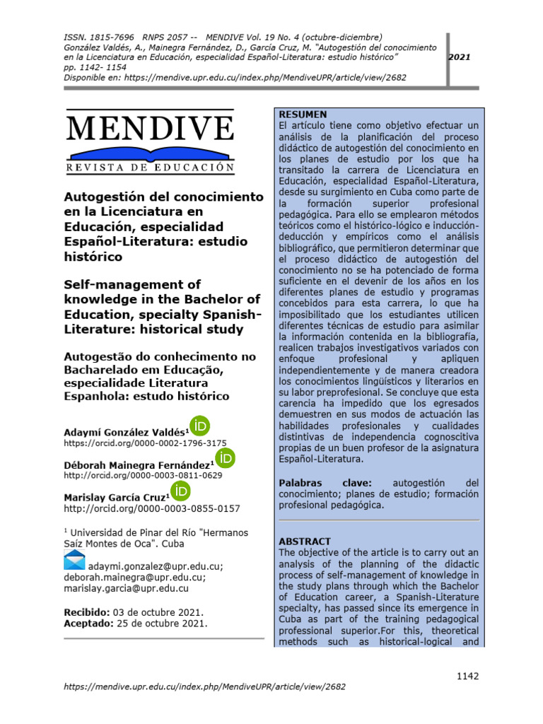 Autogestão Do Conhecimento No Bacharelado em Educação, Especialidade ...