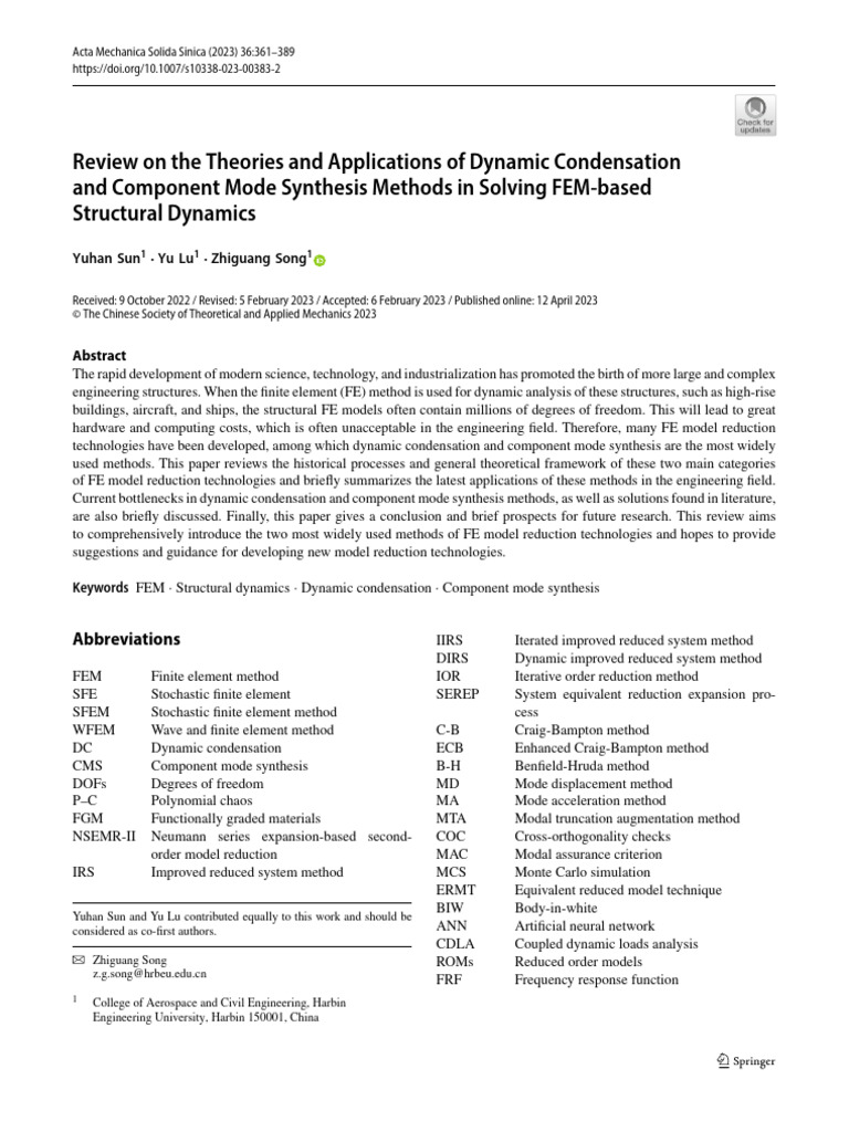 Review On The Theories And Applications Of Dynamic Condensation And Component Mode Synthesis