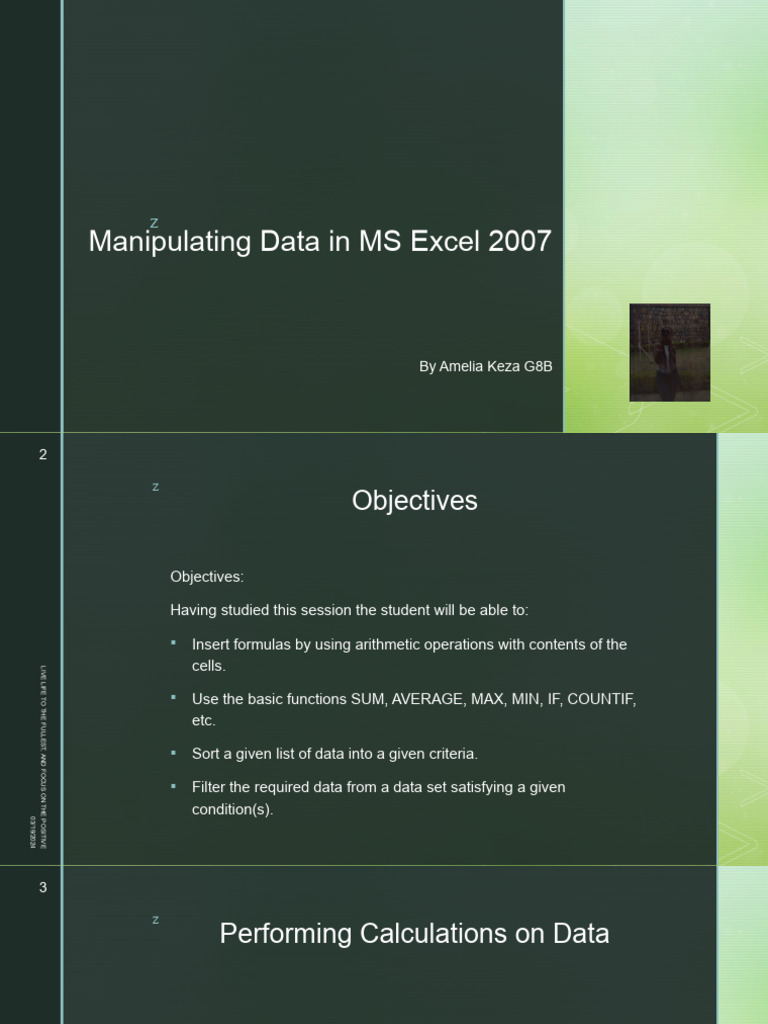 Manupulating Data in MS Excel 2007 | PDF | Spreadsheet | Microsoft Excel Manupulating Data in MS Excel 2007 | PDF | Spreadsheet | Microsoft Excel