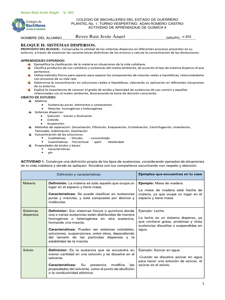 BLOQUE II. SISTEMAS DISPERSOS reyes ruiz terminado (1) | PDF | Sustancias químicas | Mezcla