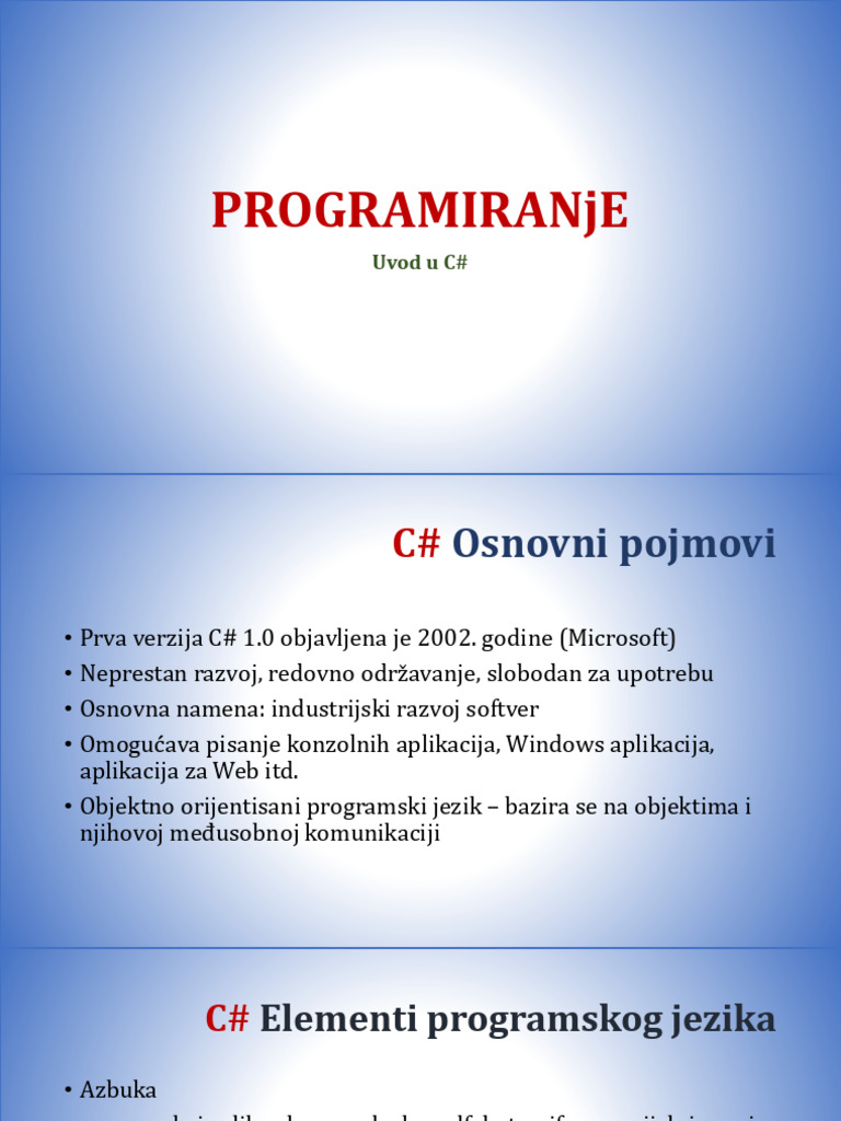PROGRAMIRANjE C# Uvod | PDF