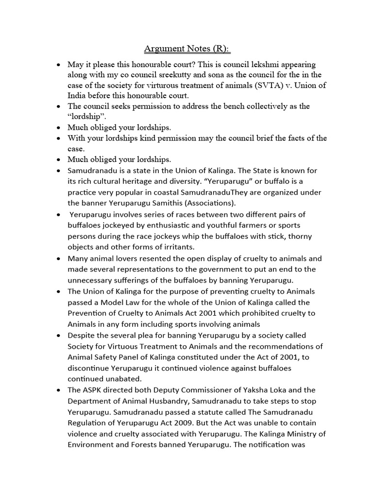 Argument Notes (R) Final | PDF | Appeal | Cruelty To Animals