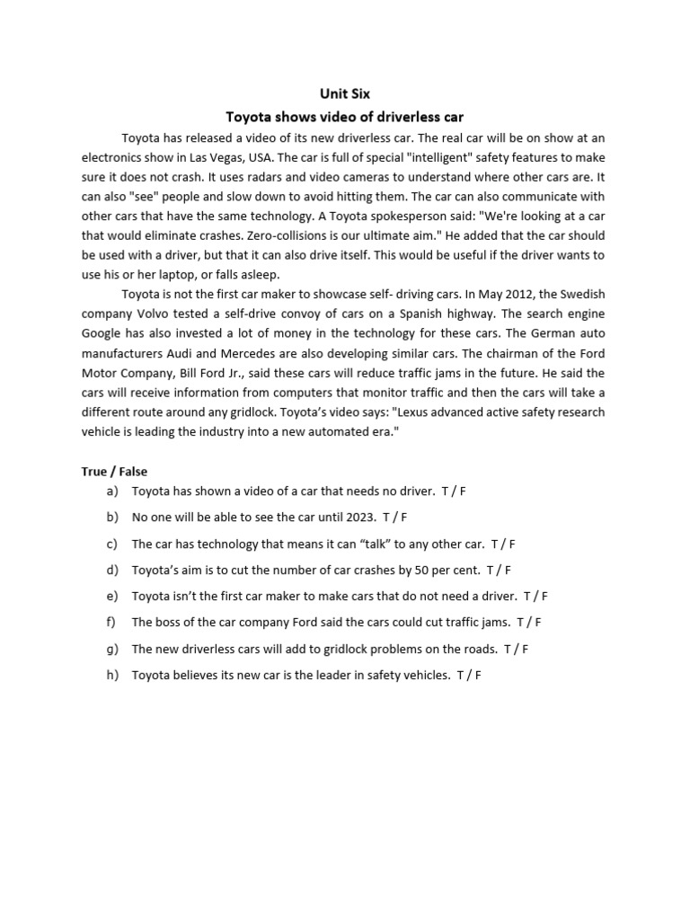 Unit 6_Toyota Shows _ | PDF | Car | Toyota