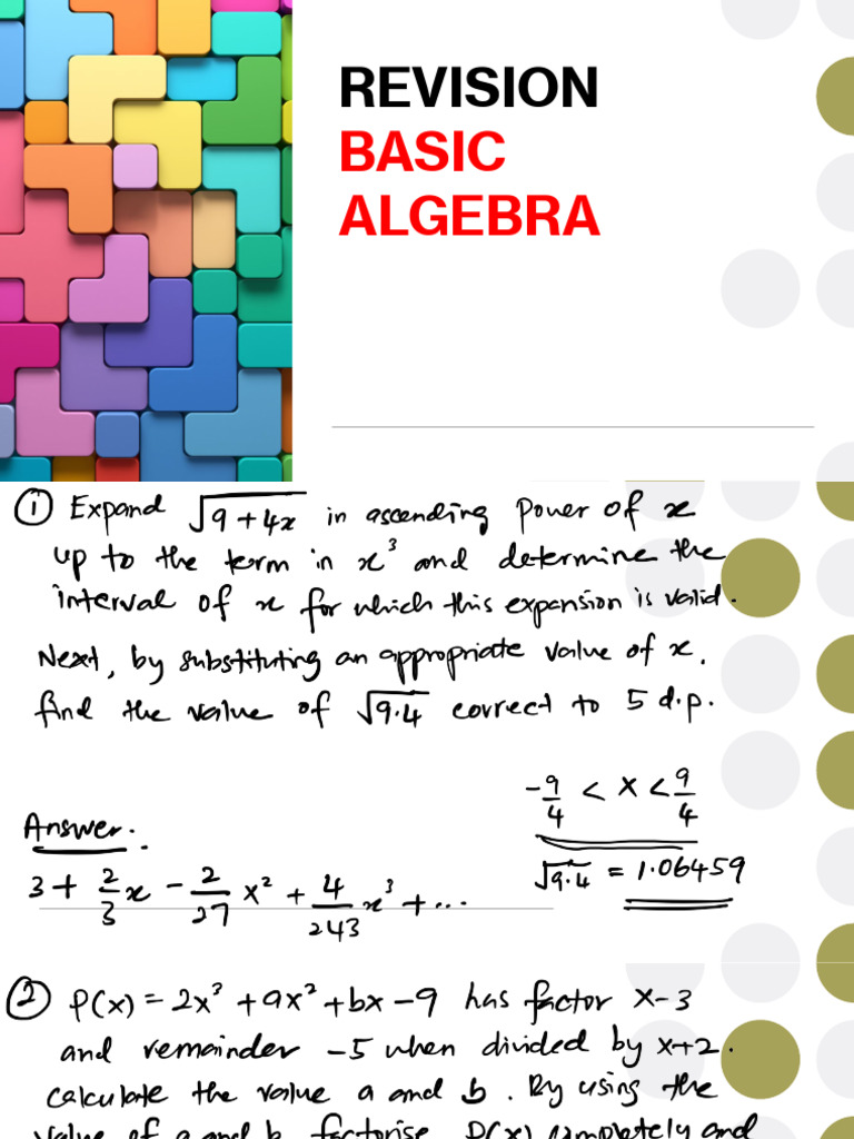 revision basic algebra | PDF
