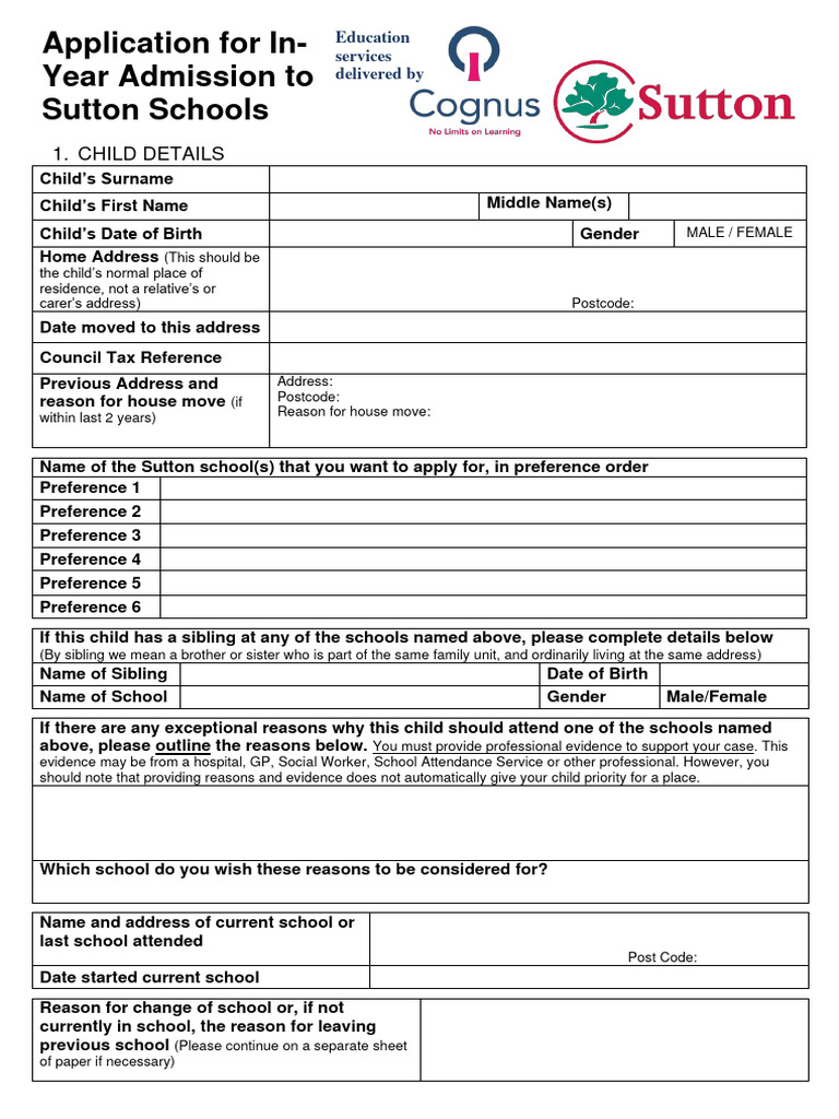 In-Year Admissions Application Form 100323 | PDF