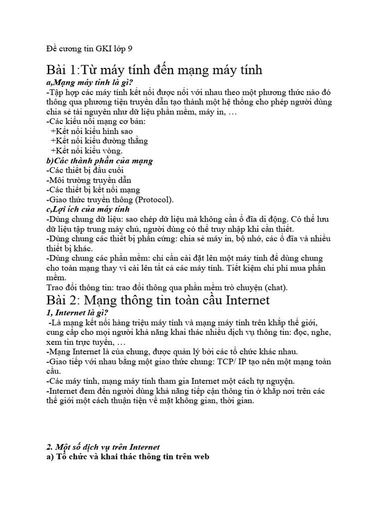 Đề cương tin GKI lớp 9 | PDF