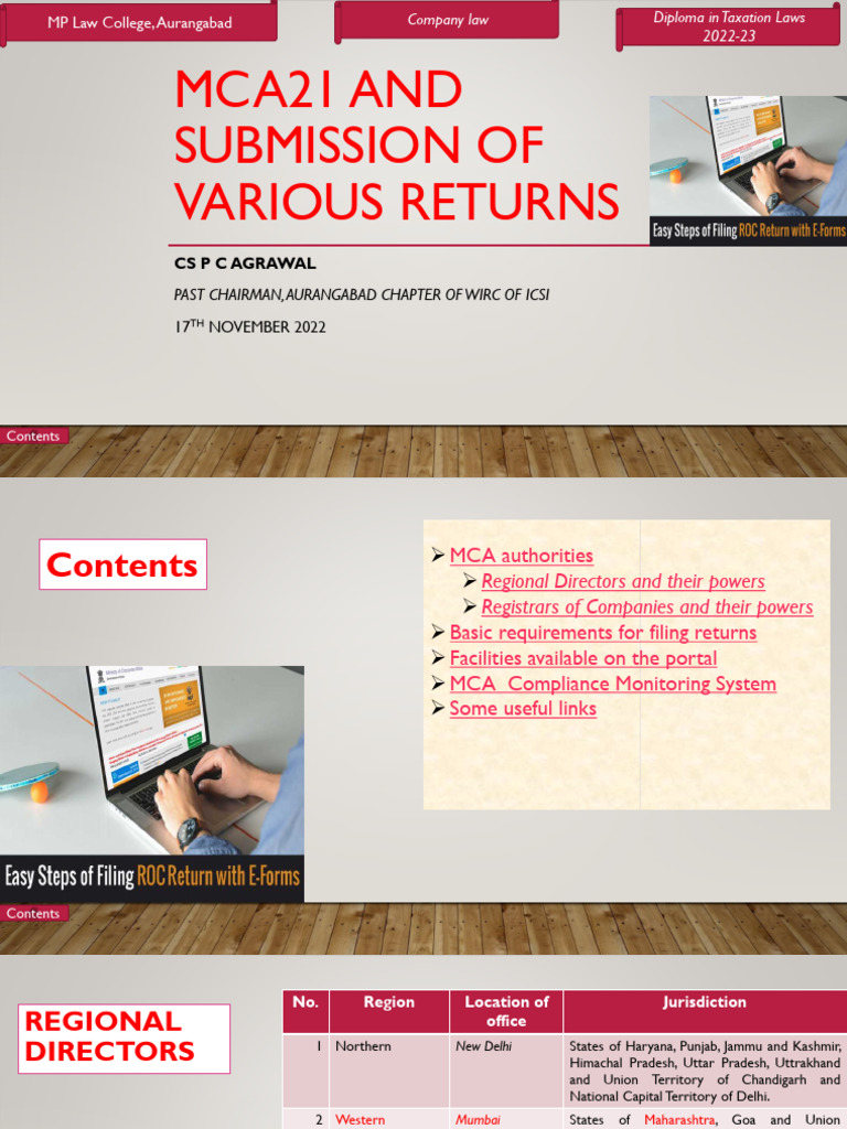 2 MCA21 and Submission of Various Returns PCA 17112022 | PDF