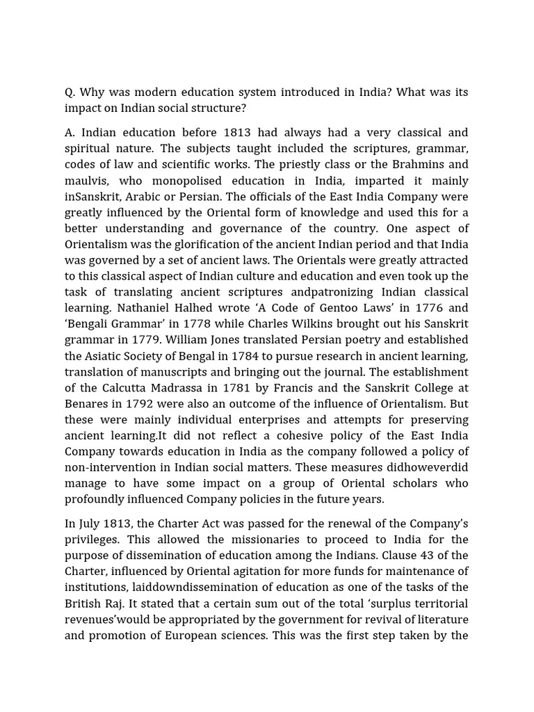 Modern Education System in India | PDF | British Raj