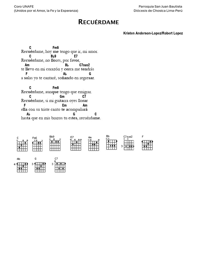Recuérdame (Letra y Acordes) | PDF