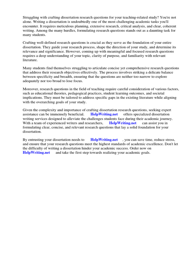 Dissertation Research Questions Teaching | PDF | Thesis | Academic Publishing