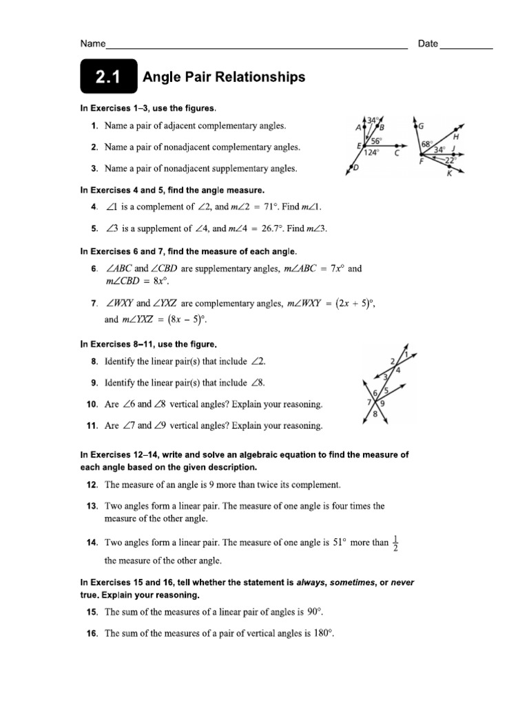 Geometry Worksheet 2.1 | PDF