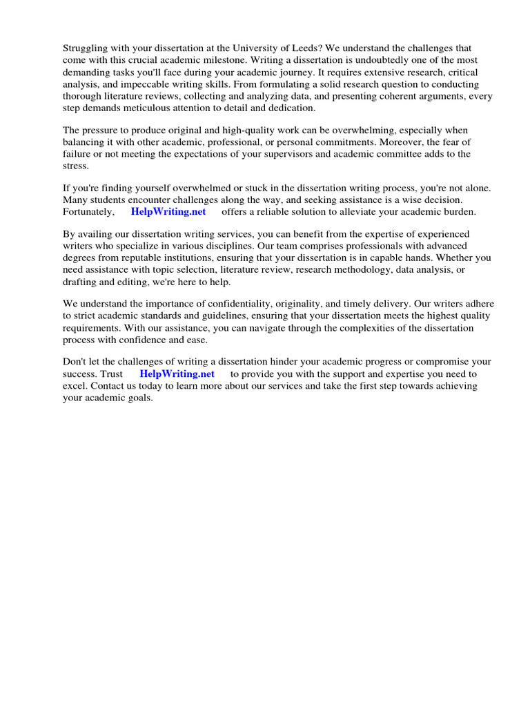 University of Leeds Dissertation Submission | Download Free PDF ...
