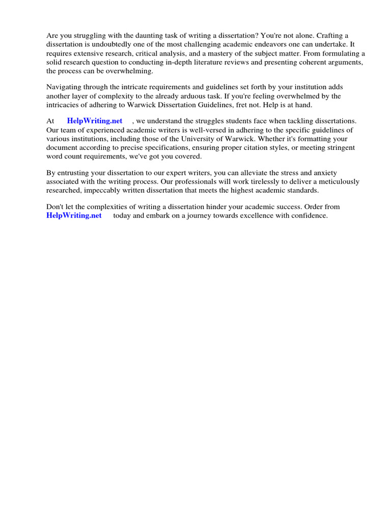 Warwick Dissertation Guidelines | PDF | Thesis | Doctor Of Philosophy