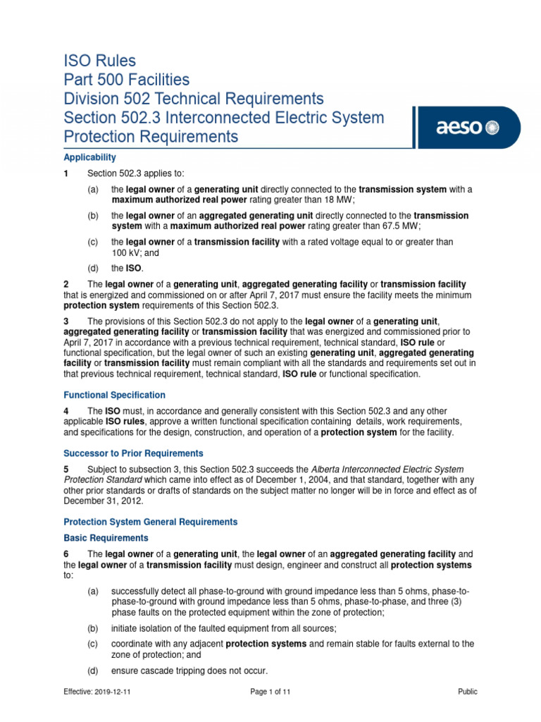 Section 502.3 Interconnected Electric System Protection Requirements ...