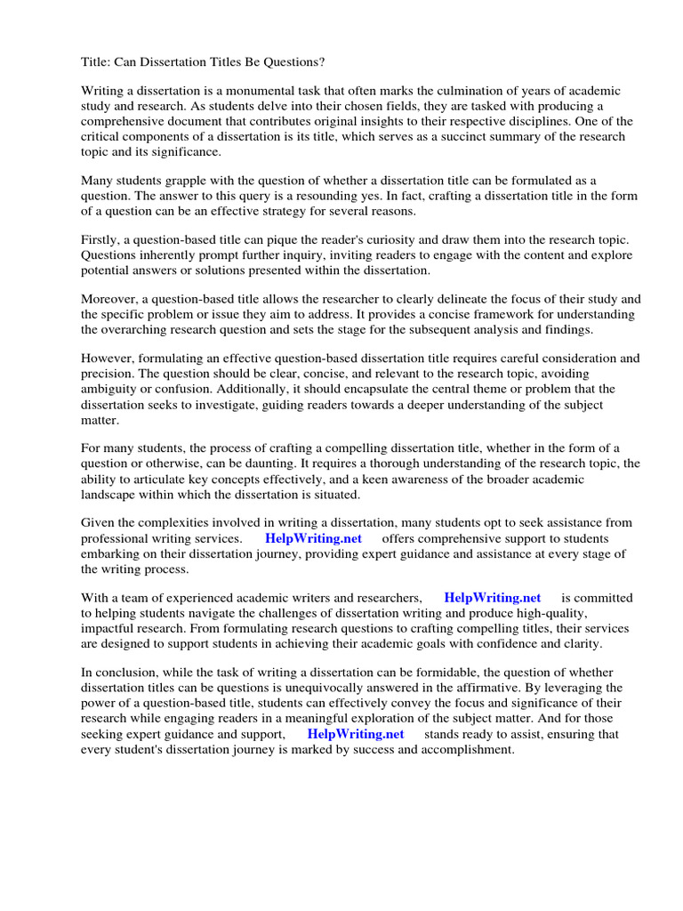 Dissertation Titles as Questions Explained | PDF | Thesis | Methodology