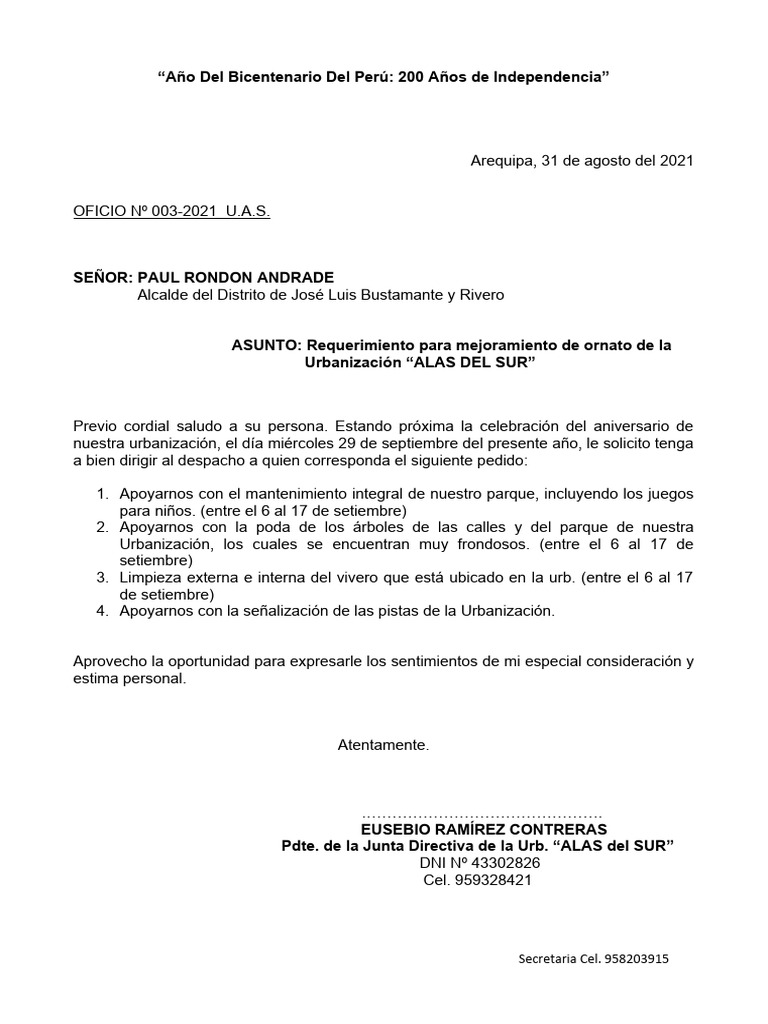 Oficio A La Municipalidad De J L B Y R Pdf