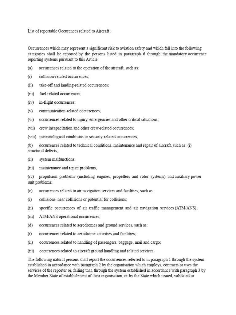 List of Mandatory Occurence Reportings | PDF | Aerospace | Aviation