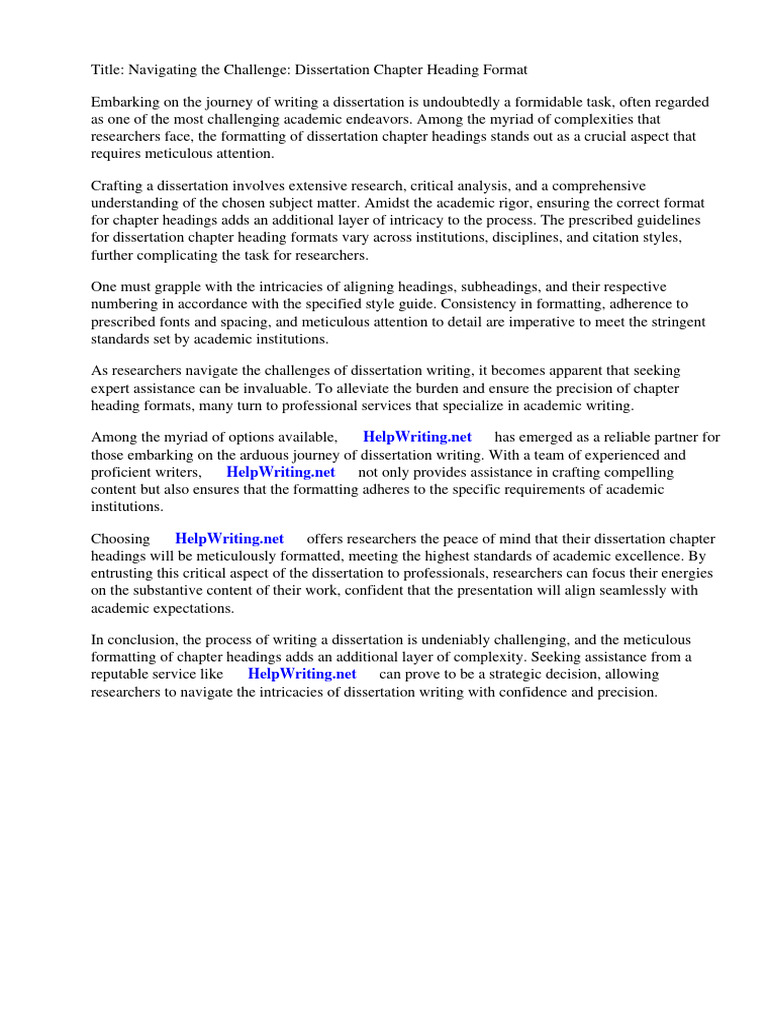 Dissertation Chapter Heading Format | PDF | Thesis | Apa Style