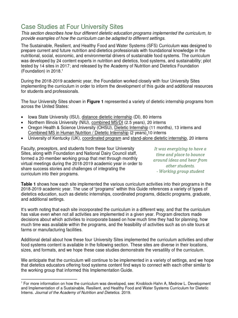 SFS Case Study Examples | PDF | Dietitian | Sustainability