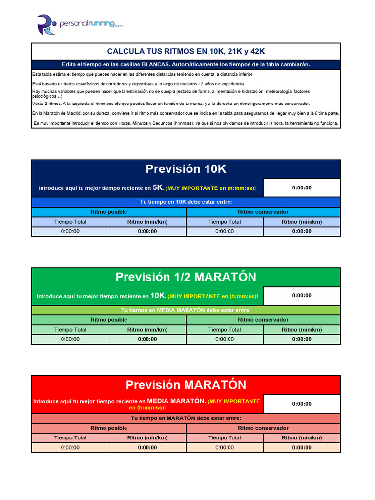 Calcula Tus Ritmos en 10K 21K y 42K | PDF