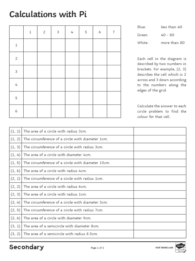 Pi Day Mosaic Activity Sheet | Download Free PDF | Area | Circle