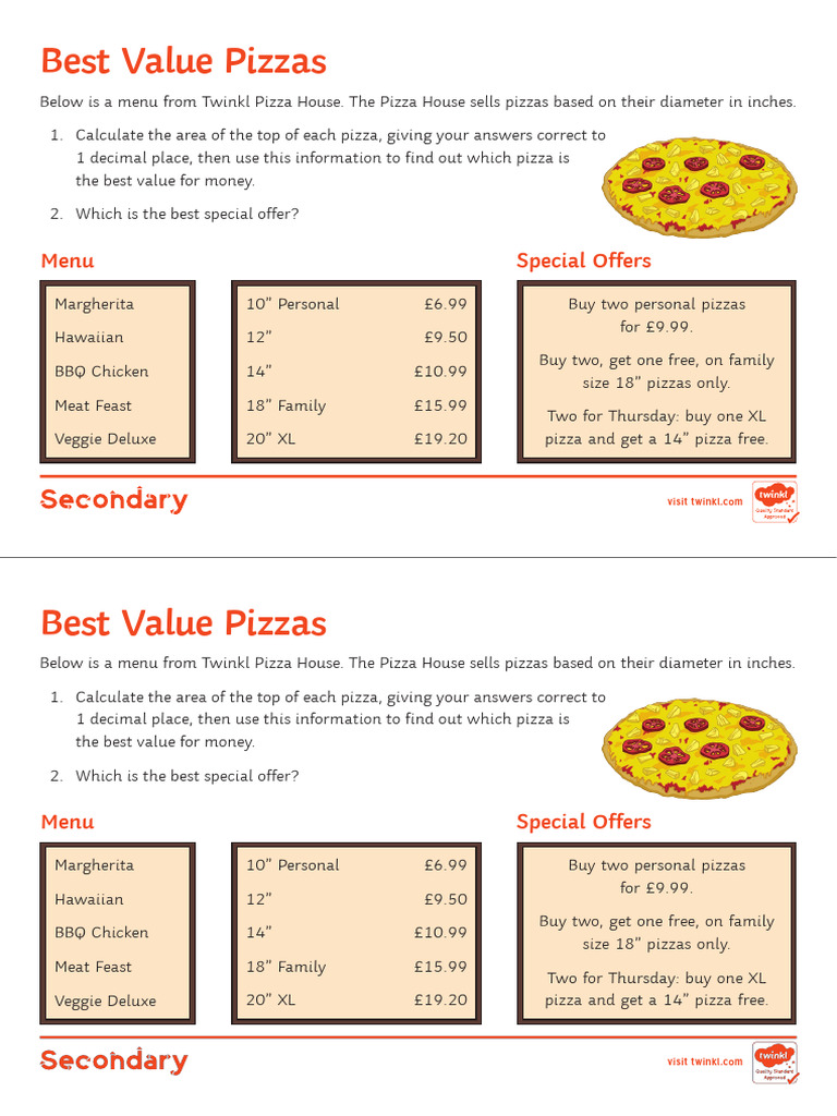 Maths Best Value Pizzas Activity Sheet | PDF