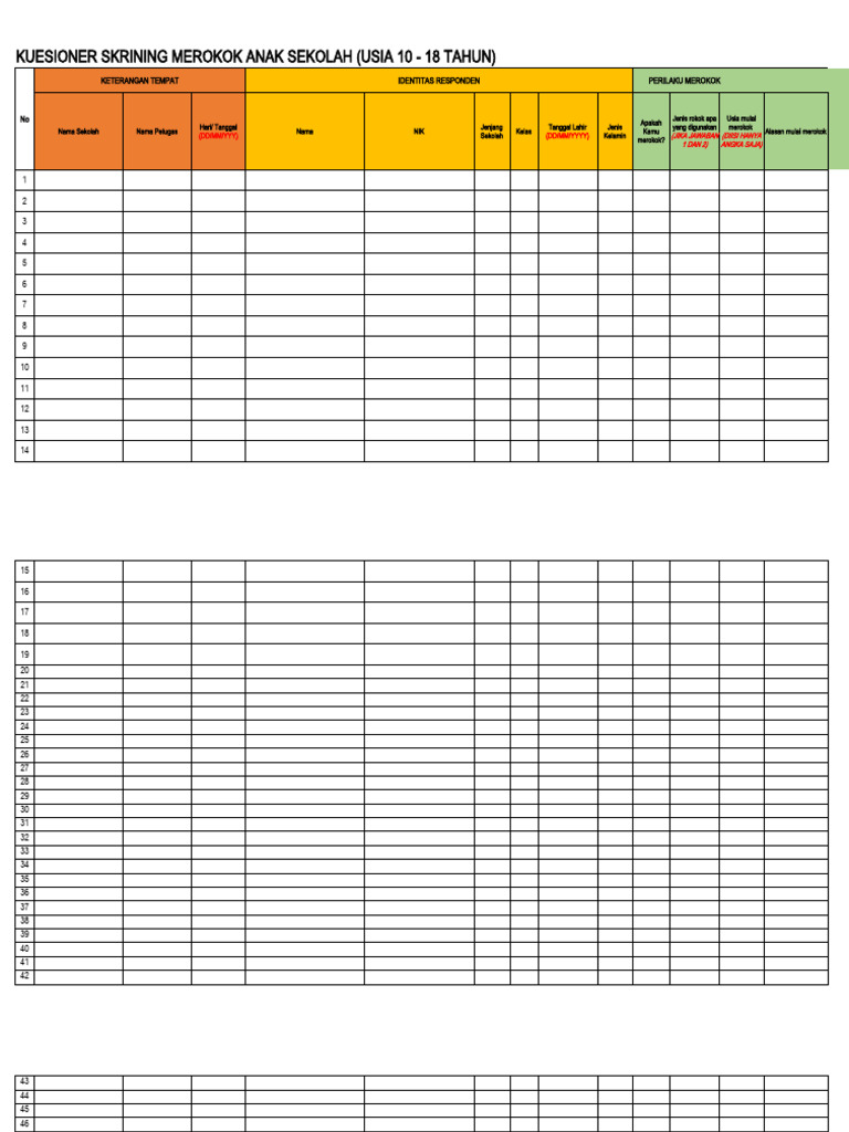 FORM OFFLINE SKRINING MEROKOK ANAK SEKOLAH | PDF