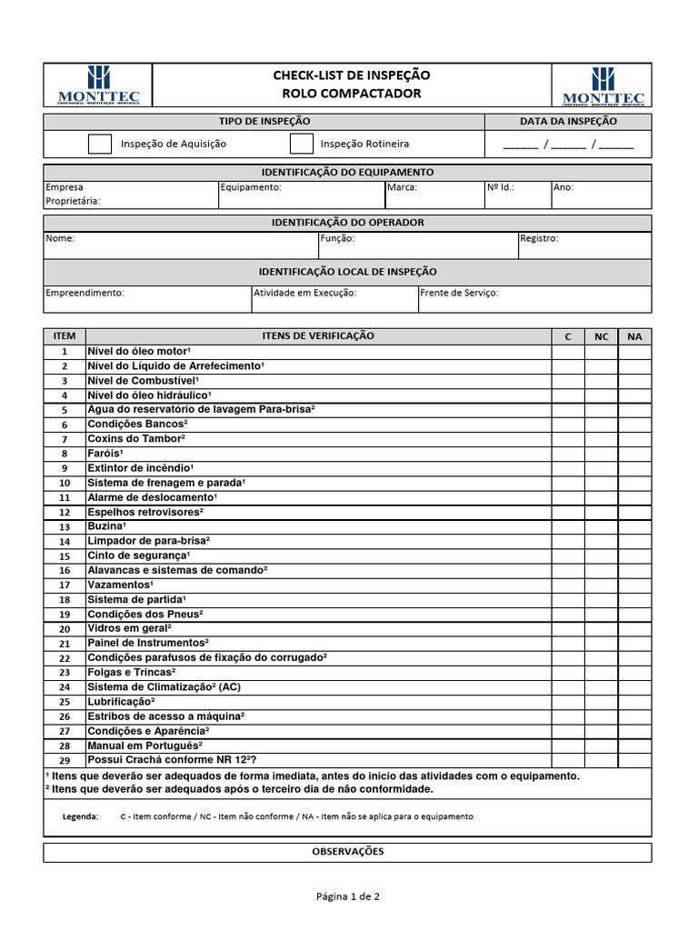 CHECK LIST ROLO COMPACTADOR | PDF