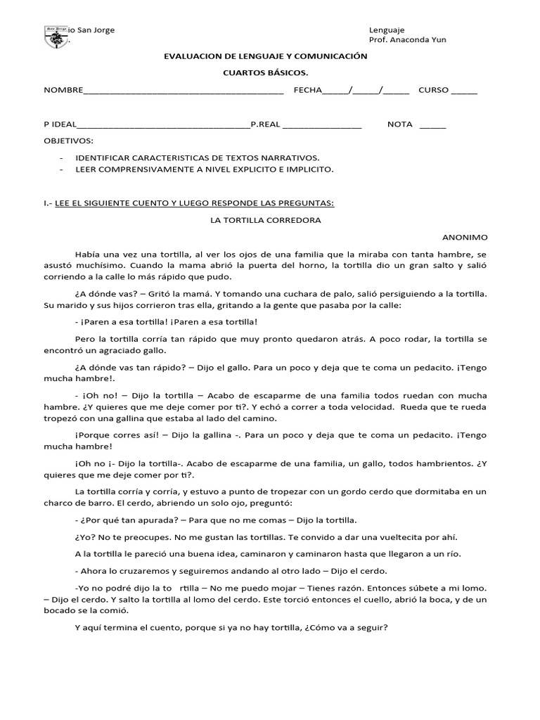 4° Básico Lenguaje Guía Evaluada | PDF