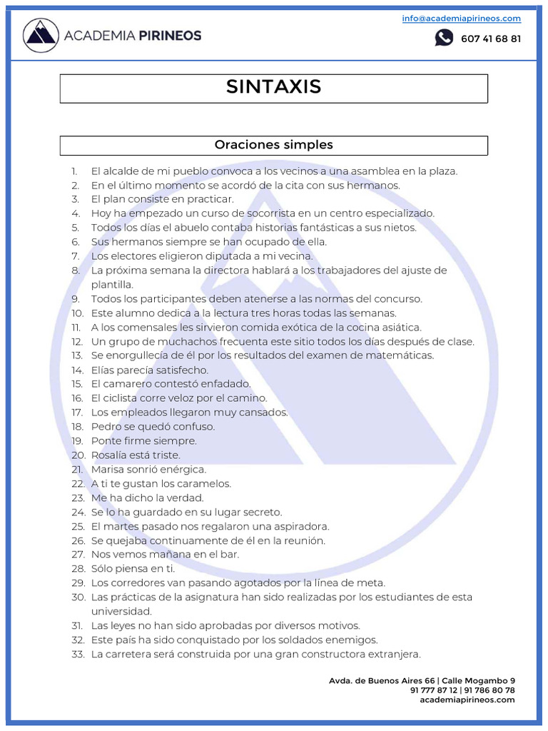 Ejercicios De Oraciones Simples 1 Pdf