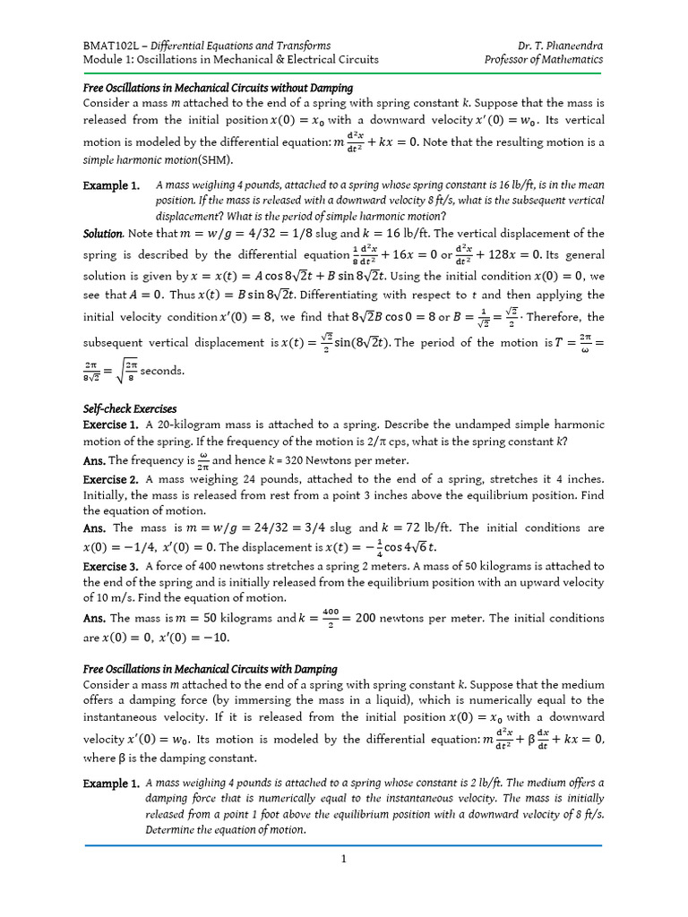 Applications Problems | PDF | Damping | Volt