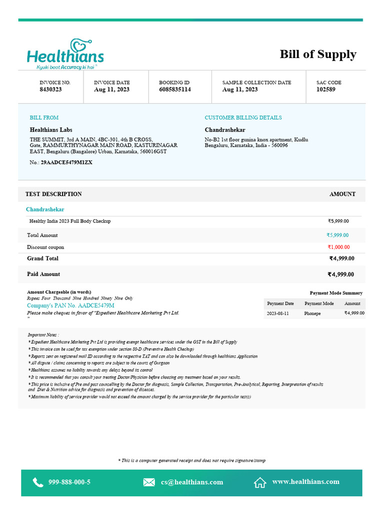 80D Preventive Health Chekup Dependendent Parents | PDF | Invoice ...