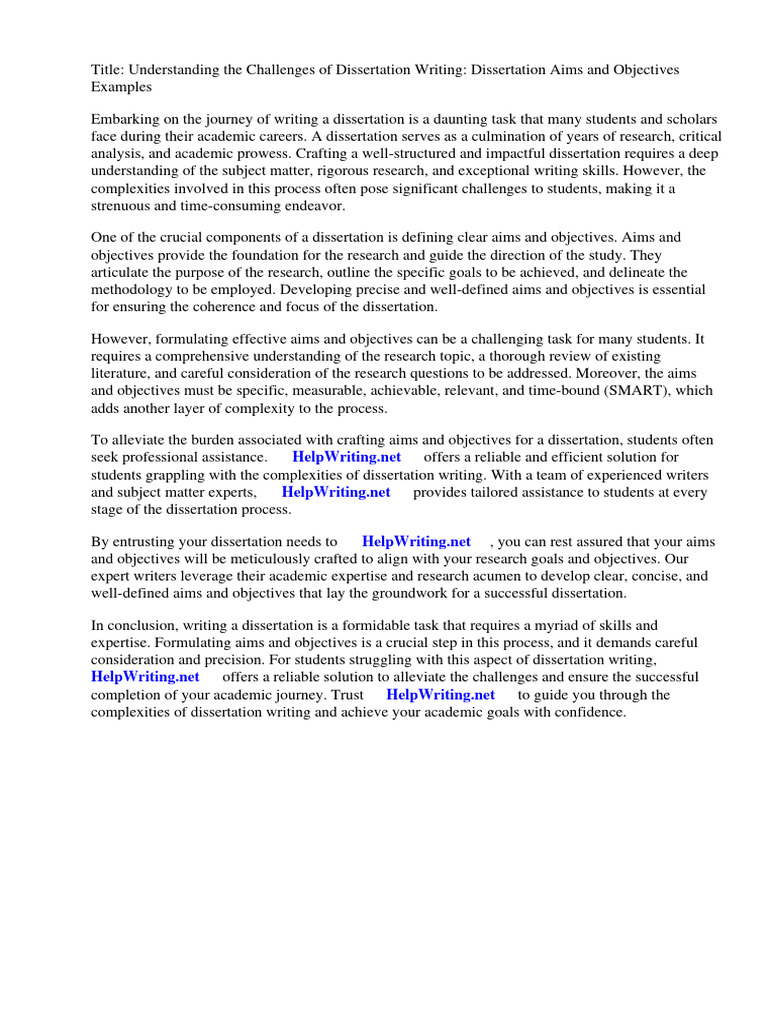 Dissertation Aims and Objectives Examples | PDF | Thesis | Methodology