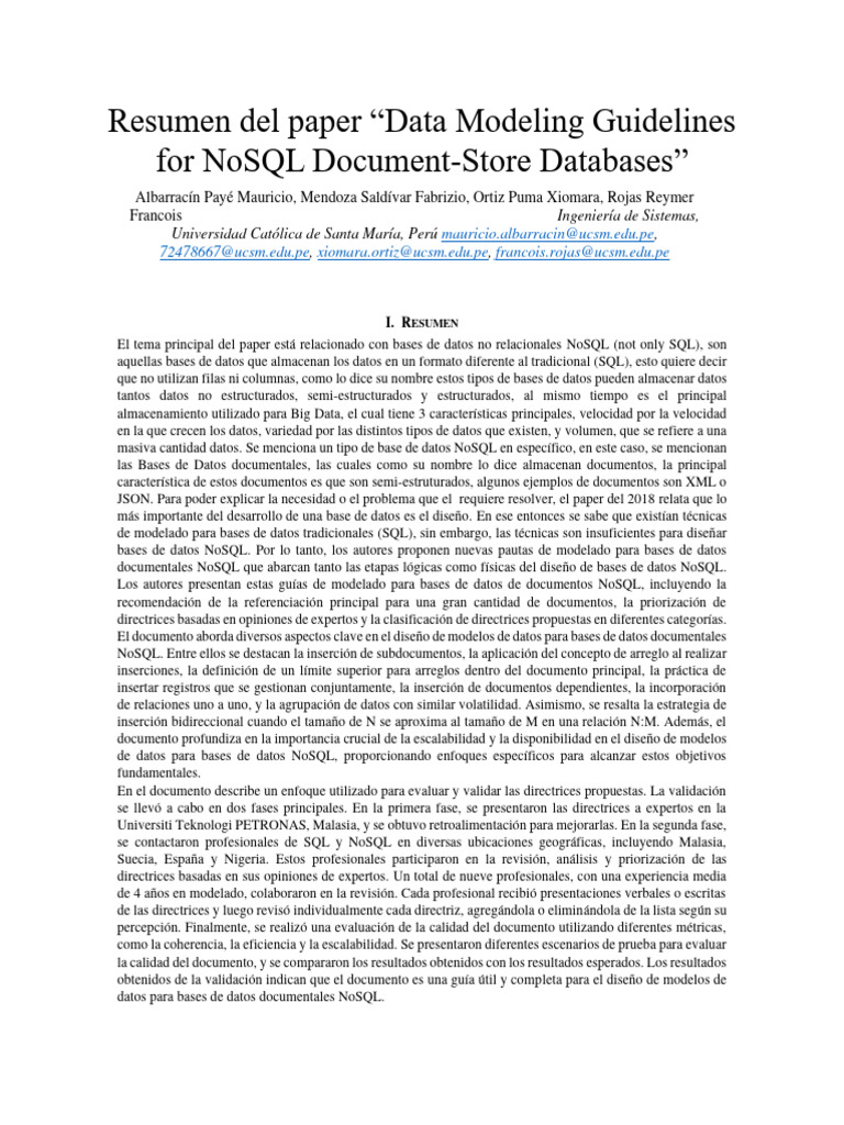 Data Modeling Guidelines For NoSQL - Resumen | PDF | No Sql | Bases de datos