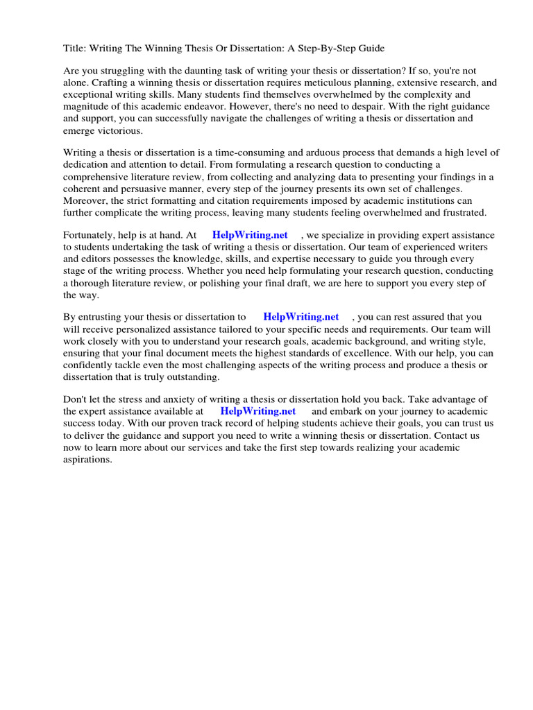 Writing the Winning Thesis or Dissertation a Step-By-step Guide | PDF ...